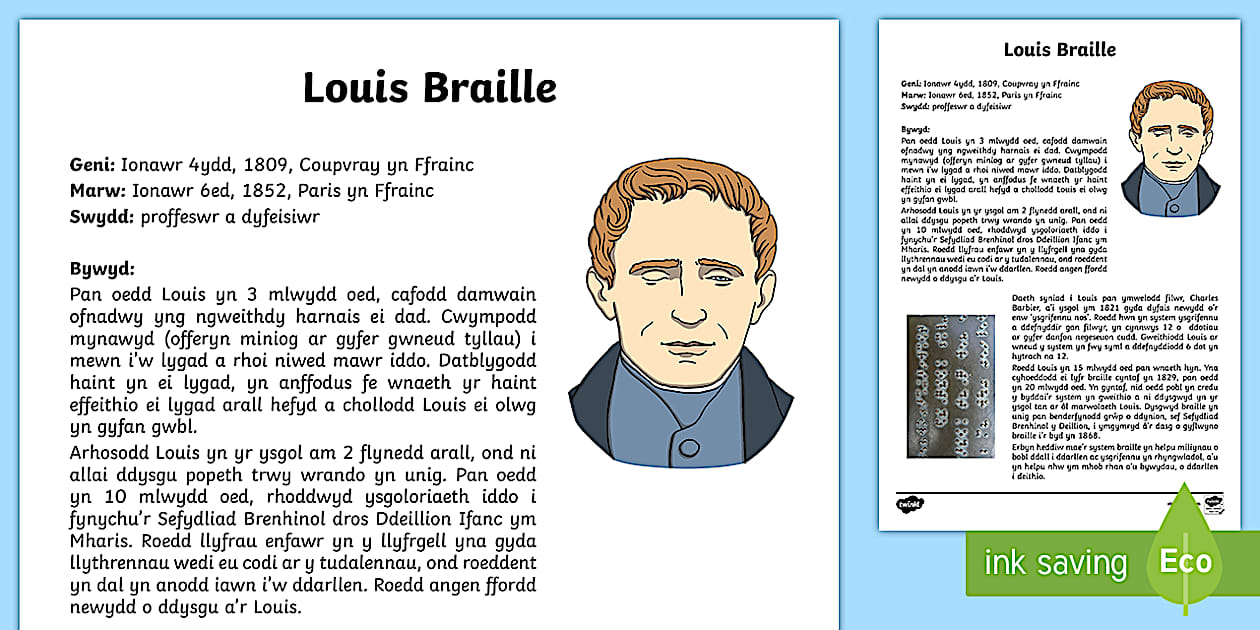 Gwybodaeth am Louis Braille Ffeil Ffeithiau - Twinkl