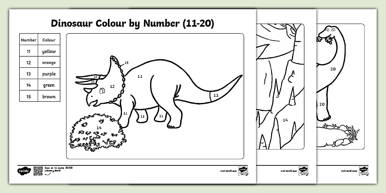 Editable Dinosaurs Colour by Number Worksheets - Twinkl