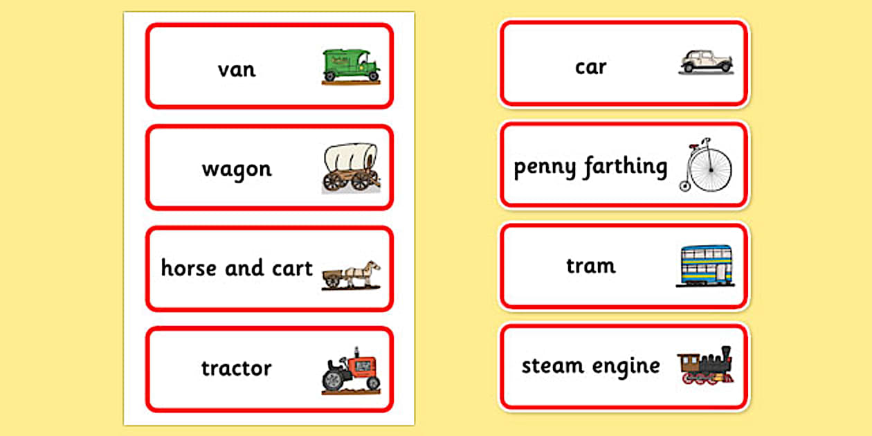 Editable Old Transport Word Cards (professor feito) - Twinkl