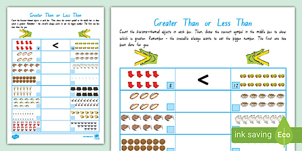 Kiwiana-Themed Greater Than or Less Than up to 20 Worksheet