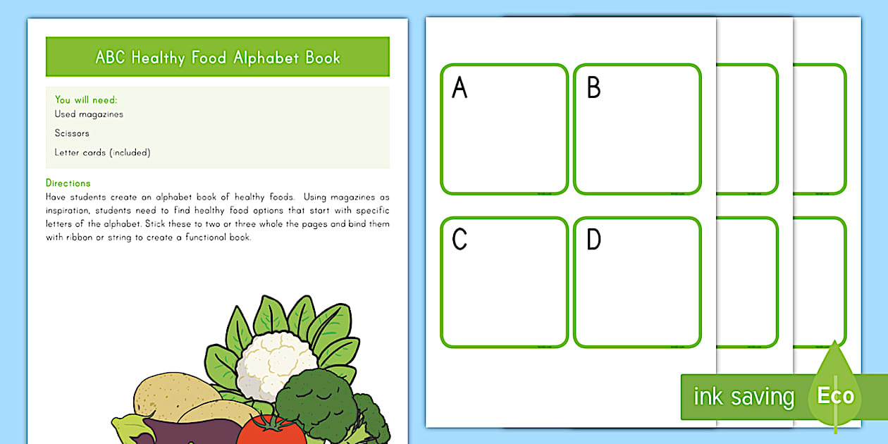 ABC Healthy Food Worksheet (Teacher-Made) - Twinkl
