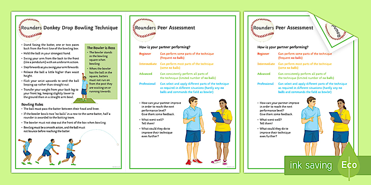 Rounders Donkey Drop Bowling Techniques Card - rounders striking ...
