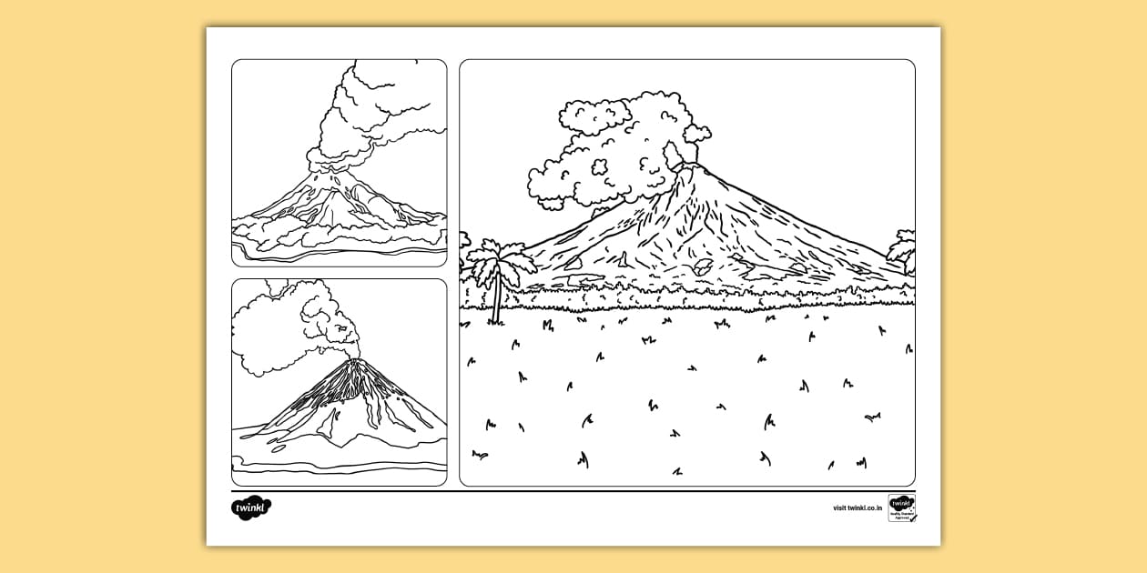 Volcano Colouring Sheet (teacher made) - Twinkl