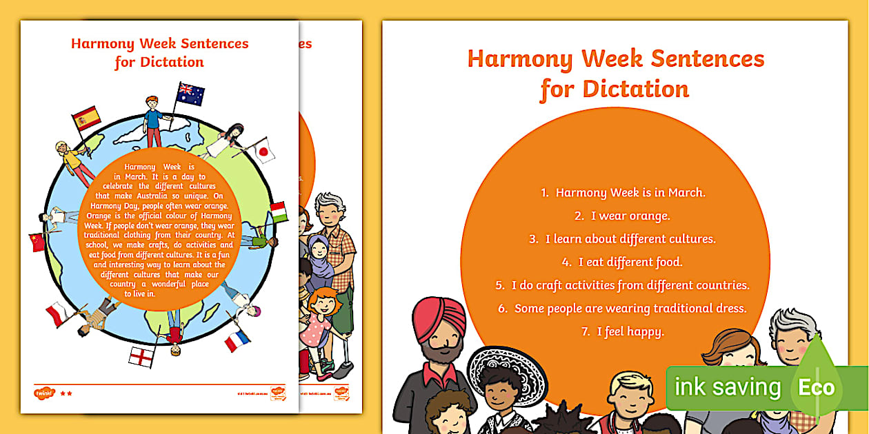 Harmony Week Dictation Assessment Sheet (Teacher-Made)