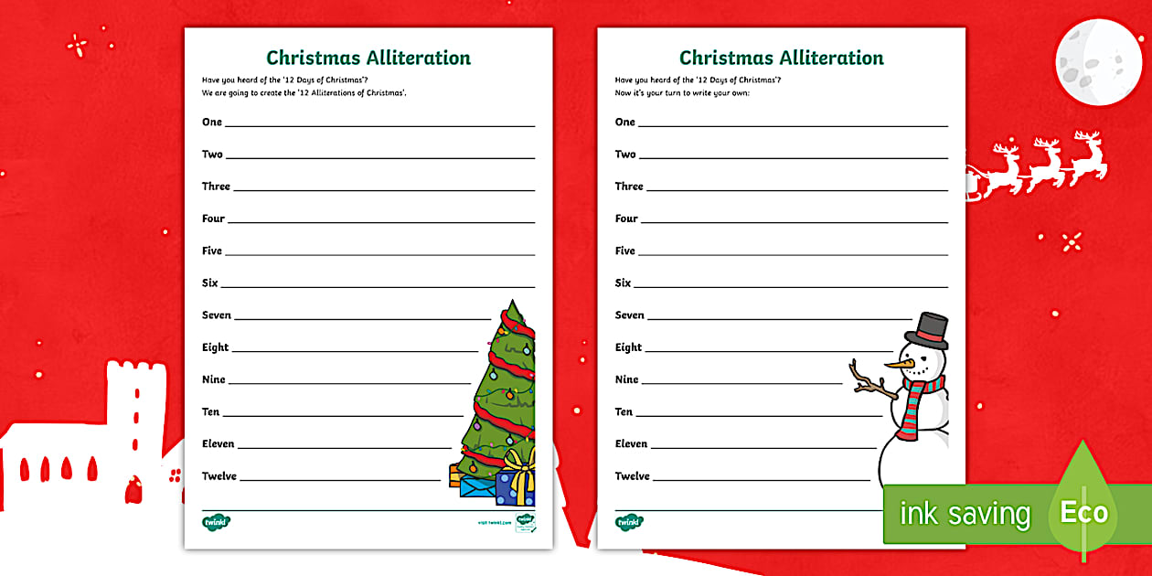 Christmas Alliteration Worksheet / Worksheets - Twinkl