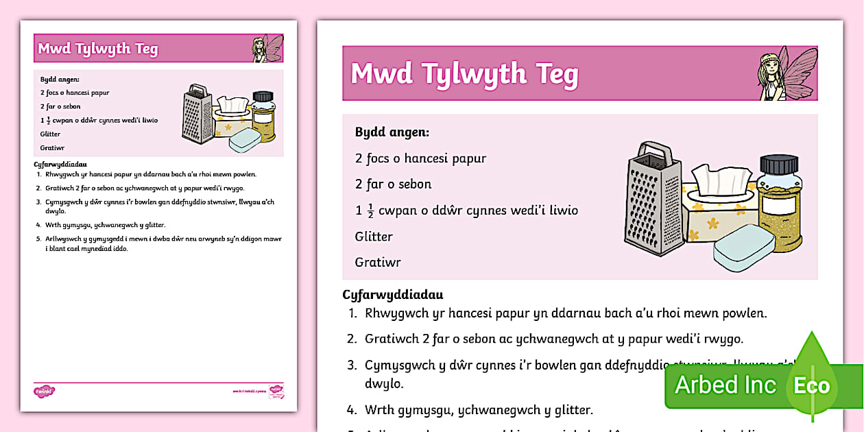Rysáit Mwd Tylwyth Teg (teacher made) - Twinkl