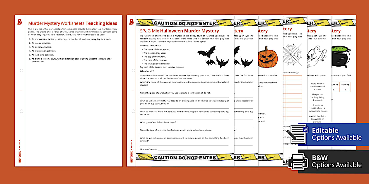 SPaG Halloween Murder Mystery Worksheets | Beyond English