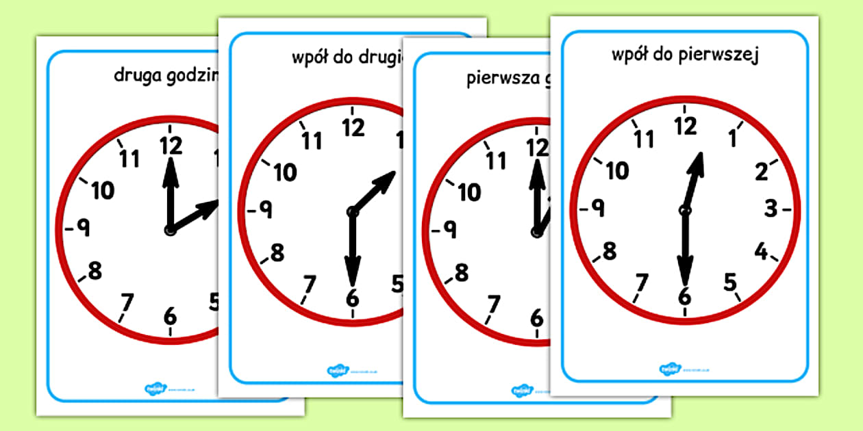 Pełne godziny i wpół do na zegarze po polsku - czas