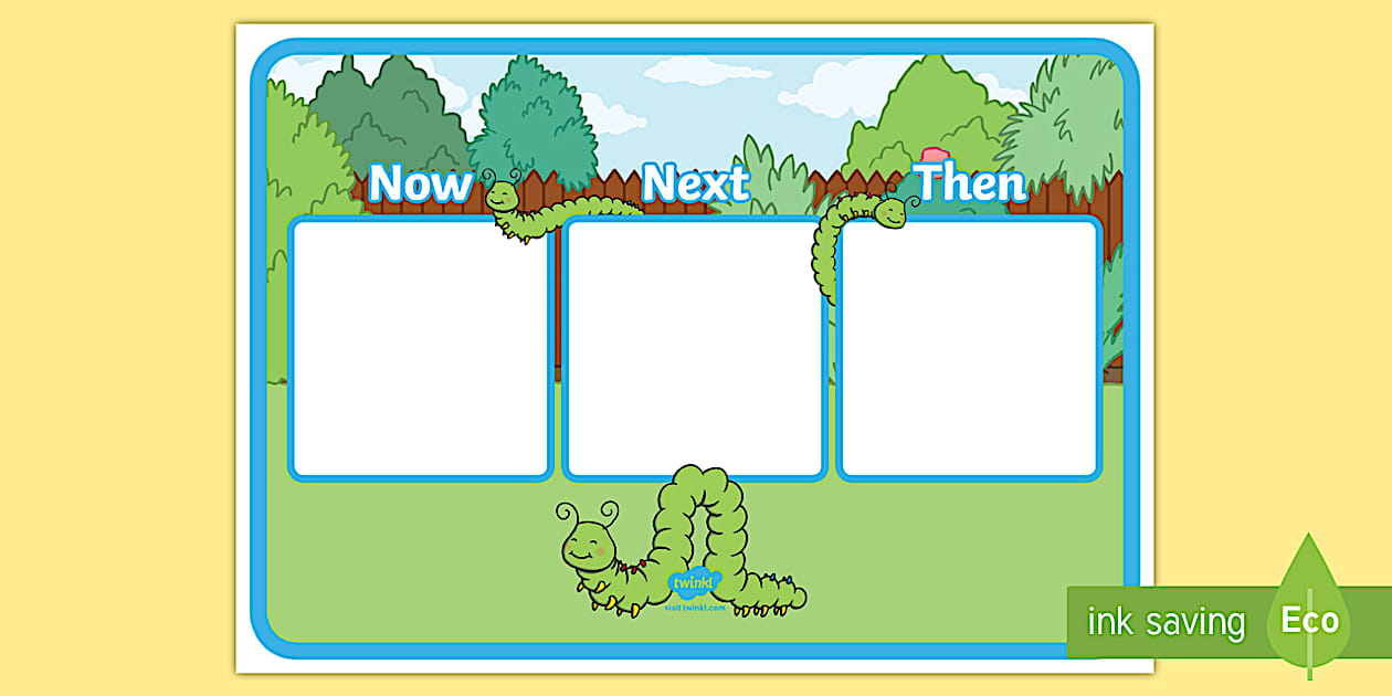 Cursive Caterpillar Themed Now, Next, Then Visual Aid