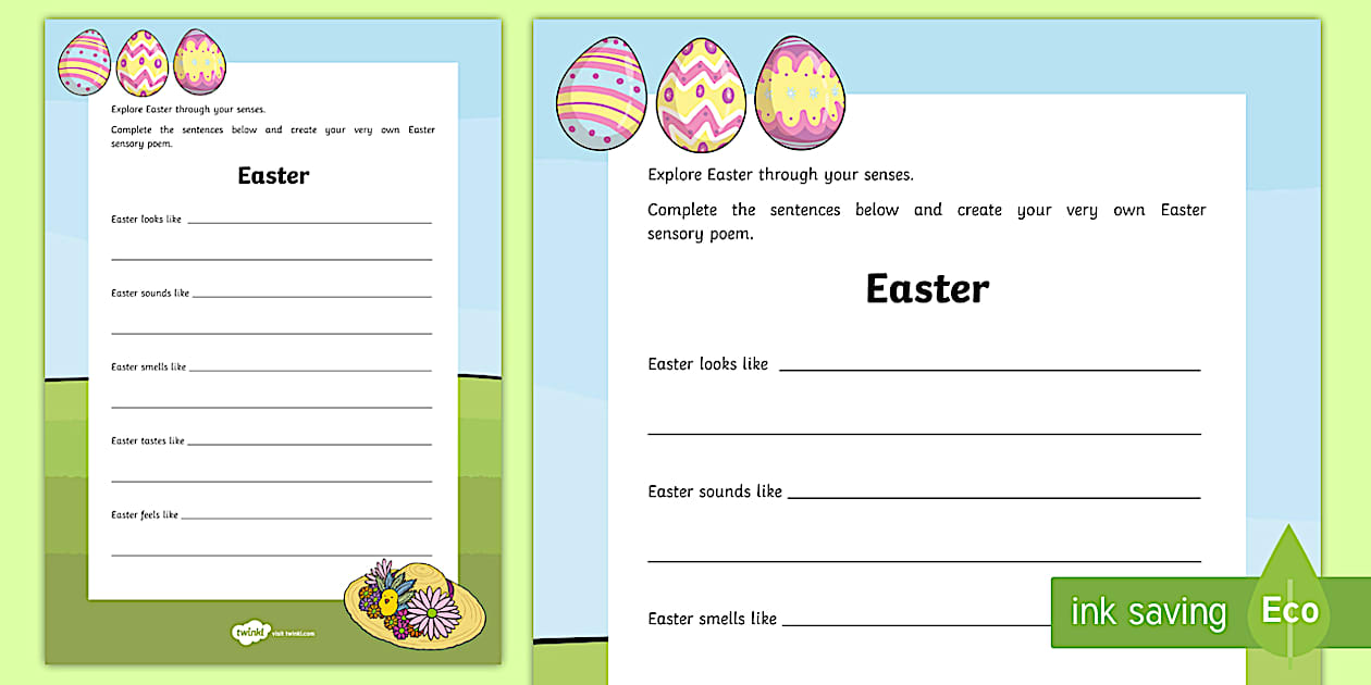 Black and White Easter Sensory Poem Template (teacher made)