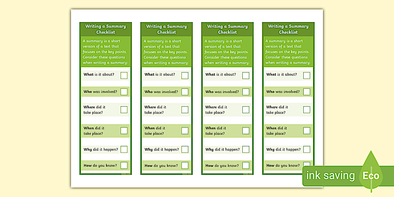 How to Write a Summary Bookmark Checklist - Twinkl - KS2