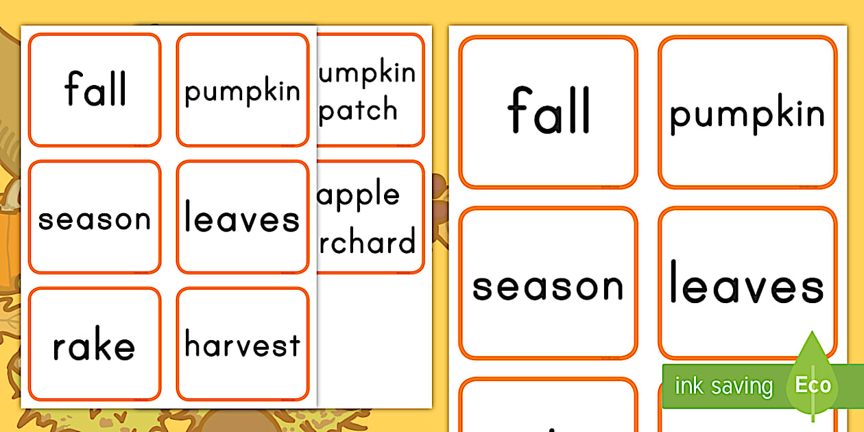 Fall Words Flash Cards for Preschoolers I Twinkl Canada