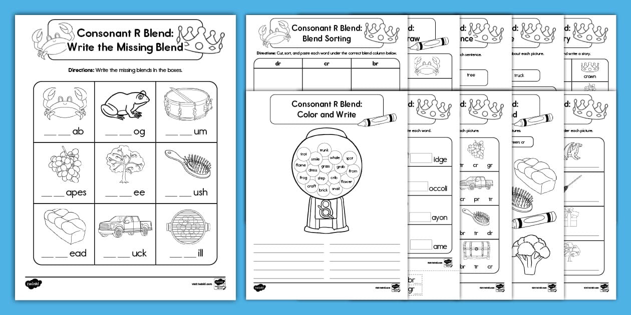 First Grade Beginning Consonant R Blend Worksheets - Twinkl