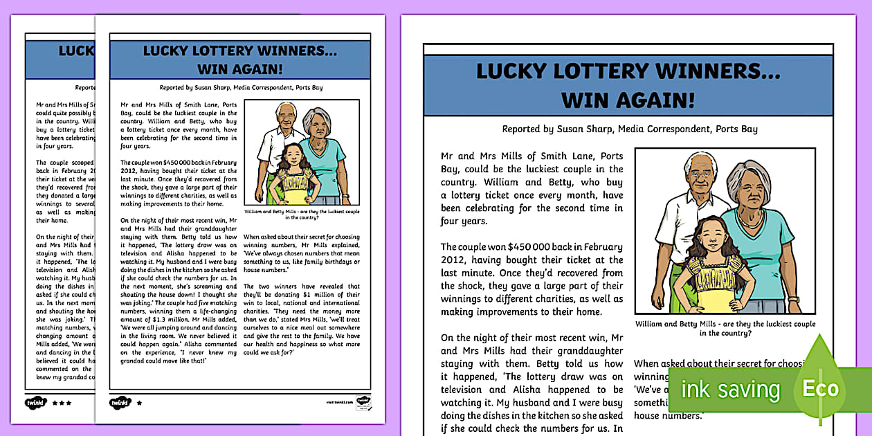 Lottery Win Newspaper Report Writing Sample - English Twinkl