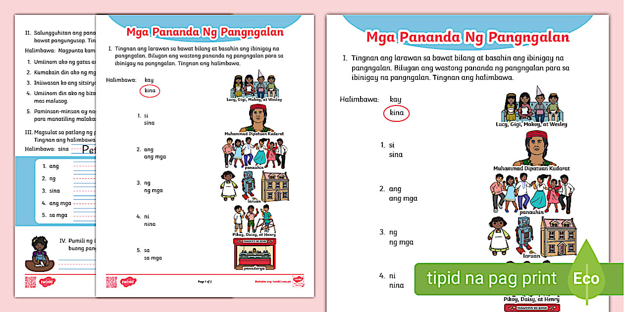 Mga Pananda Ng Pangngalan: Sipi Ng Pagsasanay | Grade 1 | Twinkl