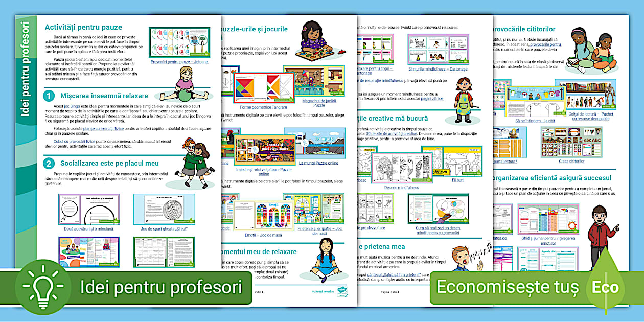 FREE! - GRATUIT Activități pentru pauze – Idei pentru profesori