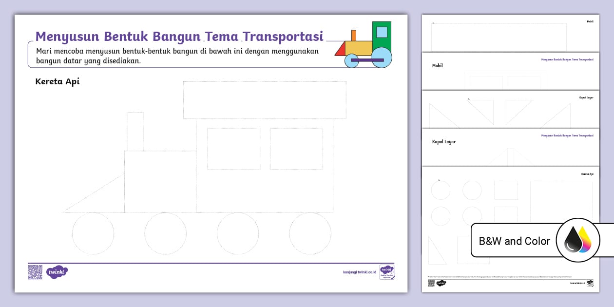 Lembar Kerja Menyusun Bentuk Bangun Kelas 1 Tema Transportas