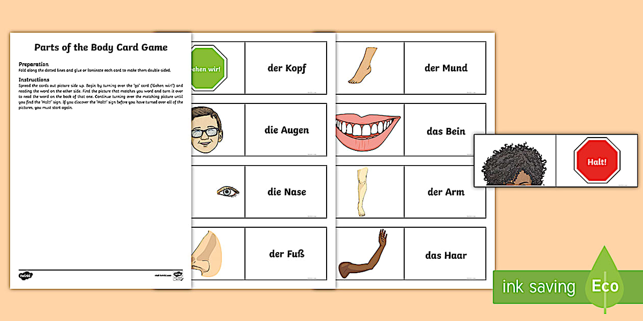 Parts of the Body Card Game German Game English/German