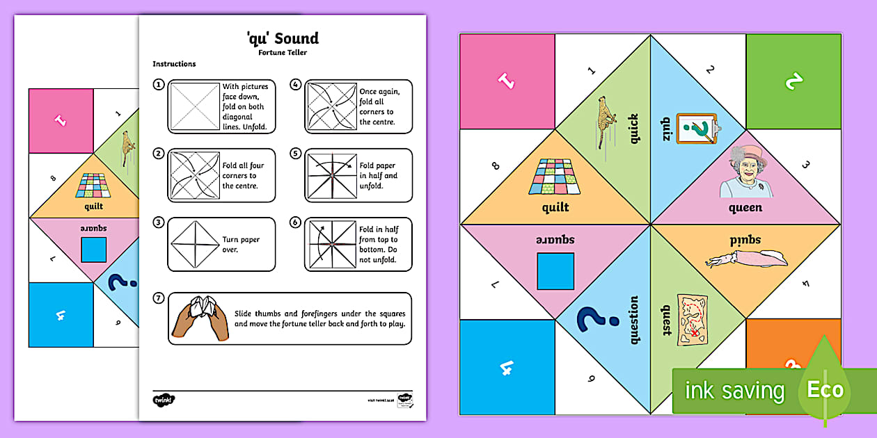 'qu' Sound Fortune Teller Template (teacher made) - Twinkl