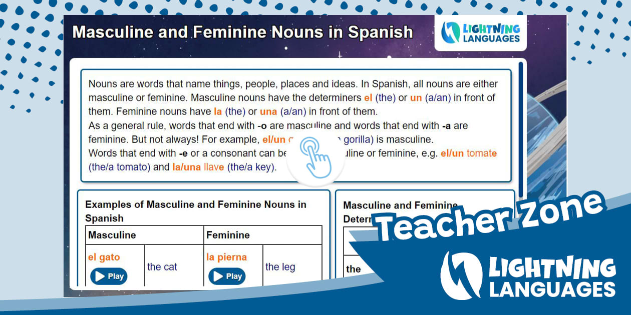 👉 Lightning Languages Spanish Go Guide Masculine and Feminine Nouns