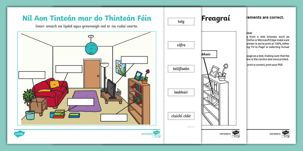 Home Sweet Home Label the Sitting Room Activity Gaeilge