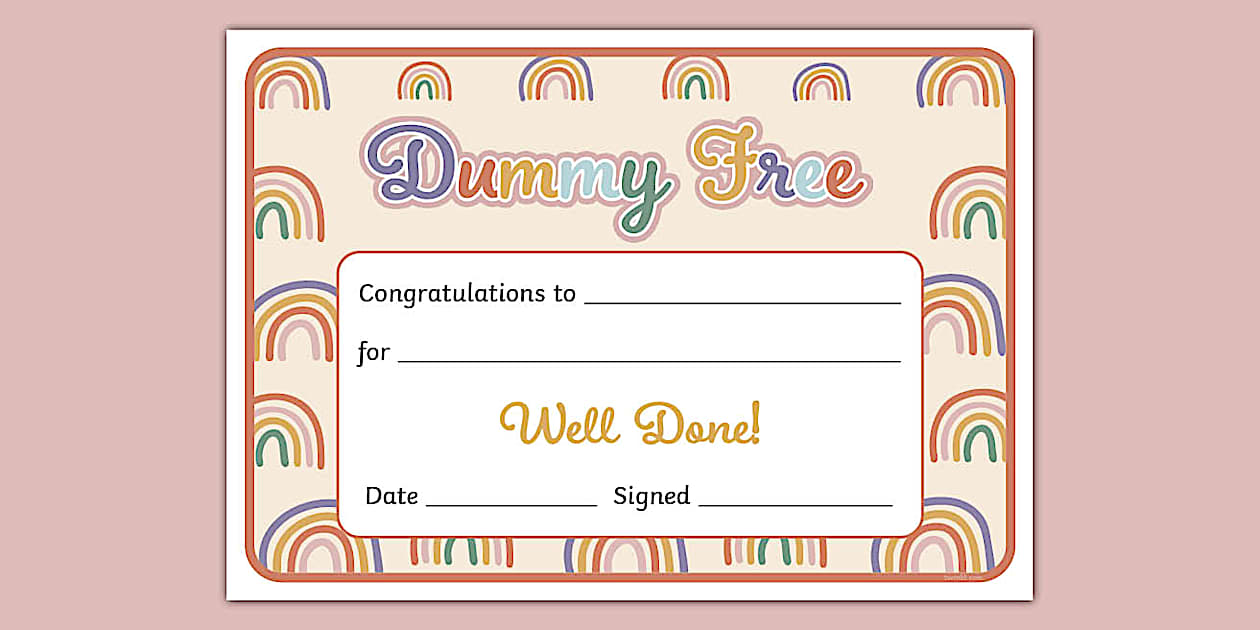 Muted Rainbow Themed Dummy Free Certificate (teacher made)