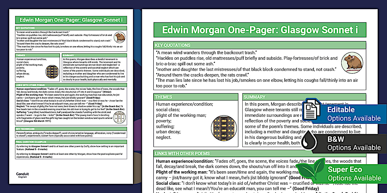 Edwin Morgan One-Pager: Glasgow Sonnet i