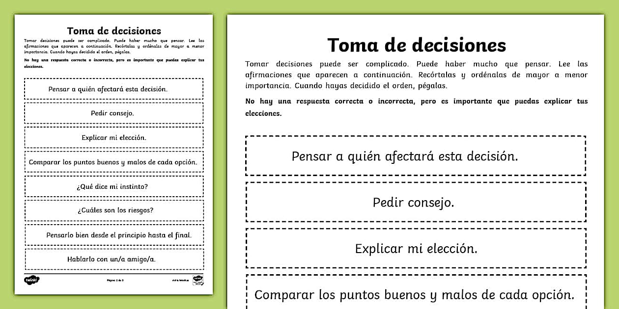 Ficha de actividad: Toma de decisiones - Twinkl