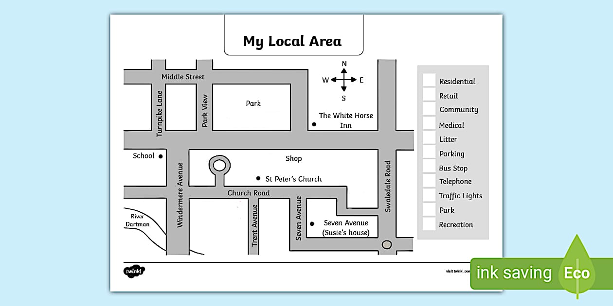 My Local Area Map Neat Colouring Sheet (teacher made)
