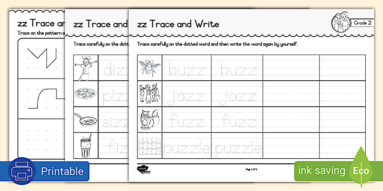 Grade 2 Phonics Trace and Write zz (Teacher-Made) - Twinkl