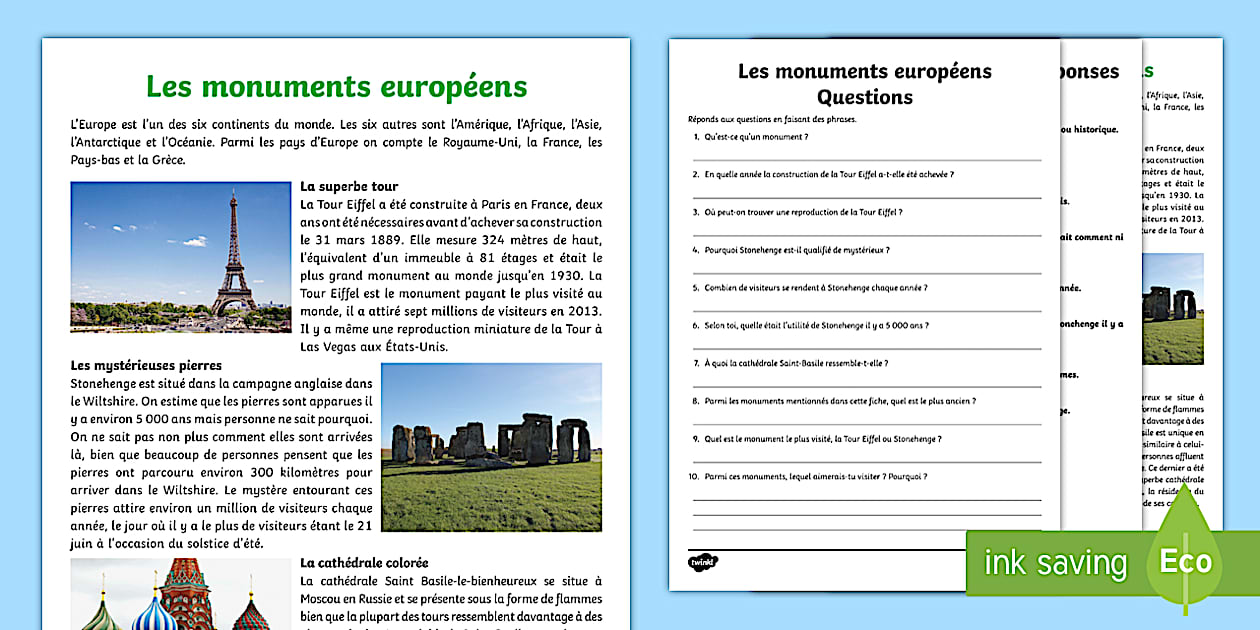 Worksheet : European landmarks - French (teacher made)