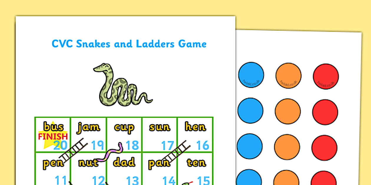 CVC Words Snakes and Ladders - Kindergarten (teacher made)