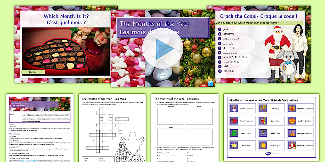 Months of the Year Cover Work Lesson Pack French