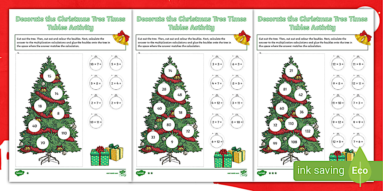👉 Decorate the Christmas Tree Times Tables Maths Craft Activity