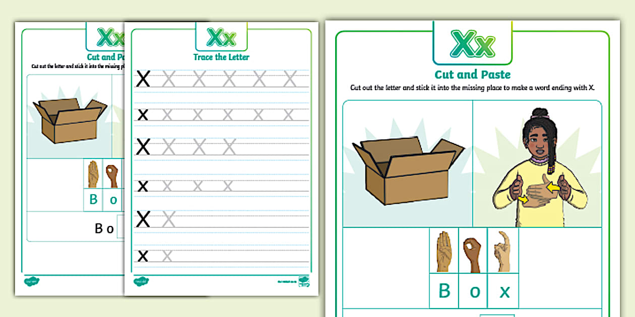 Letter X Handwriting Worksheet with SASL (teacher made)