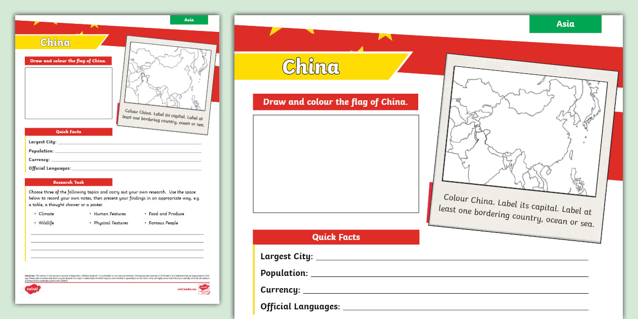 KS2 China Research Activity - Around the World - Twinkl