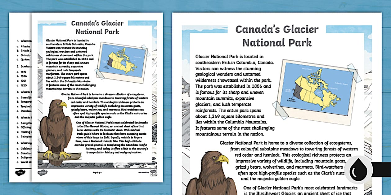 Canada's Glacier National Park Reading Comprehension