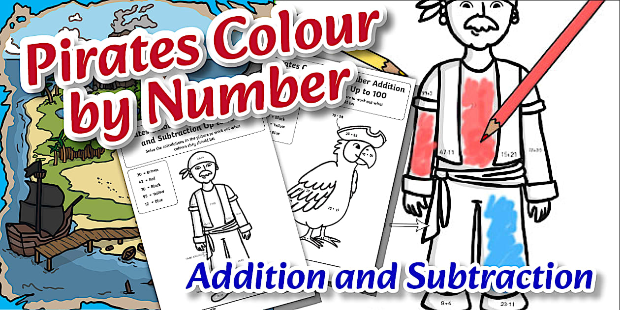Pirates Colour by Number Addition and Subtraction Up to 100