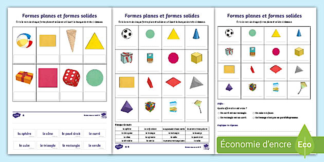 Fiches d'activités différenciées : Les formes planes et solides