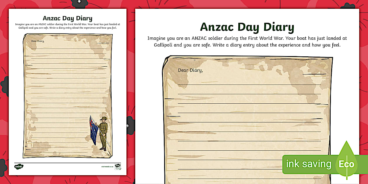 Editable Anzac Day Diary Writing Template (teacher made)