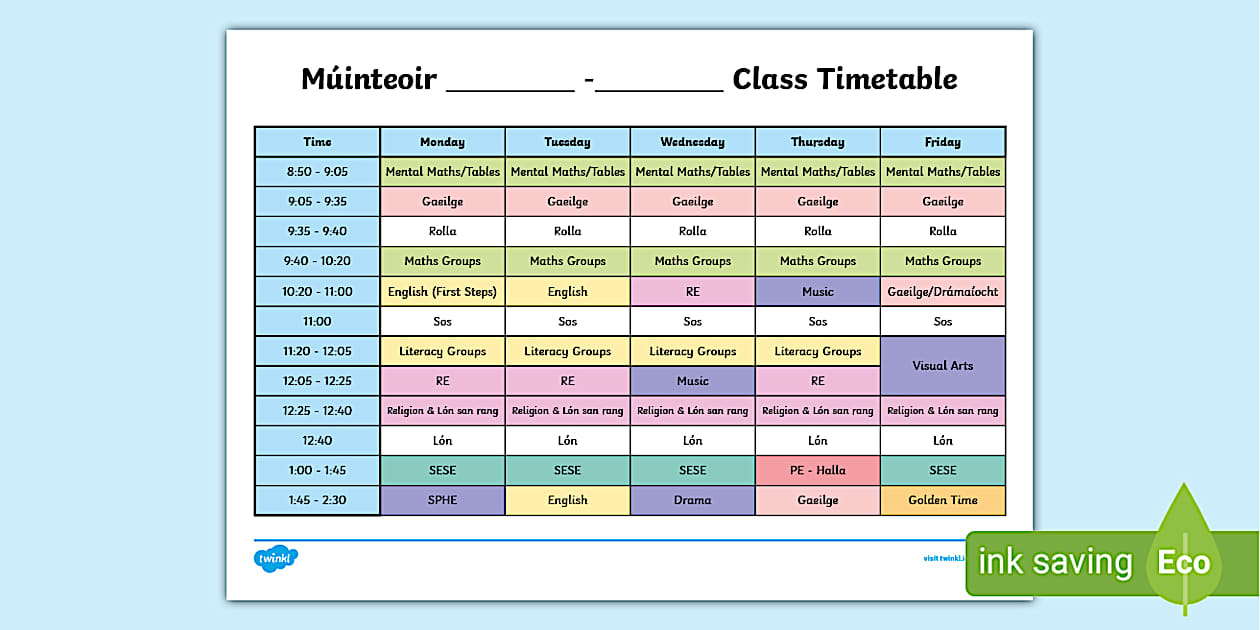 Editable Timetable | First Class Timetable - Primary School Editable Timetable | First Class Timetable - Primary School
