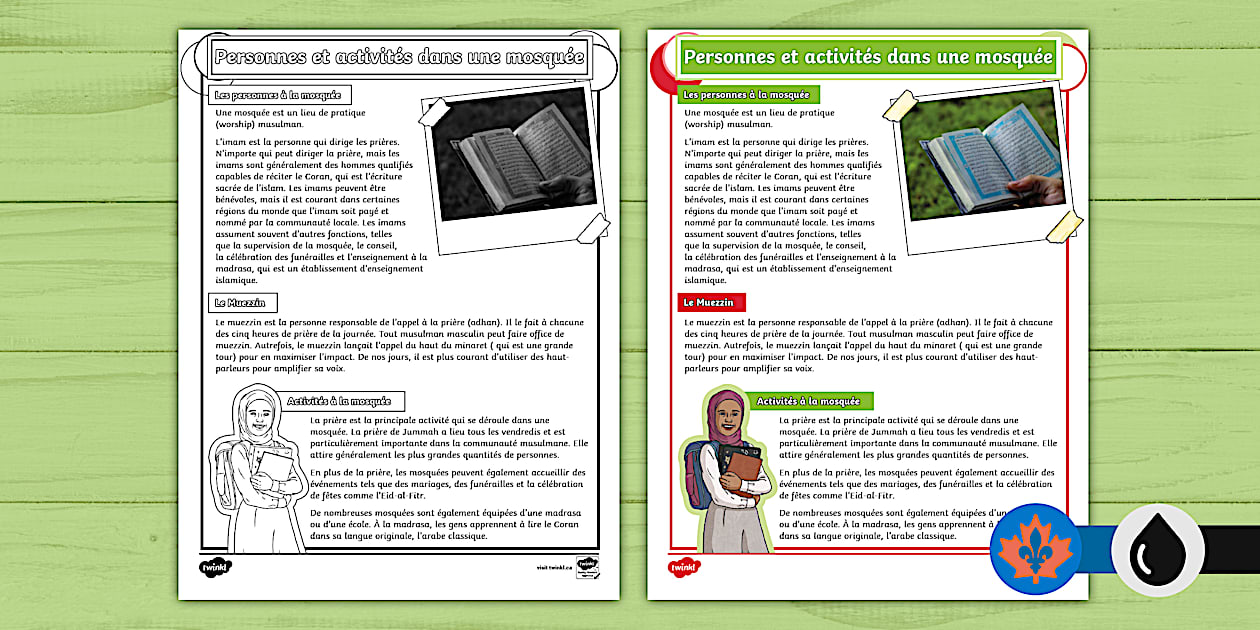 People and Activities at a Mosque Fact File French - Twinkl