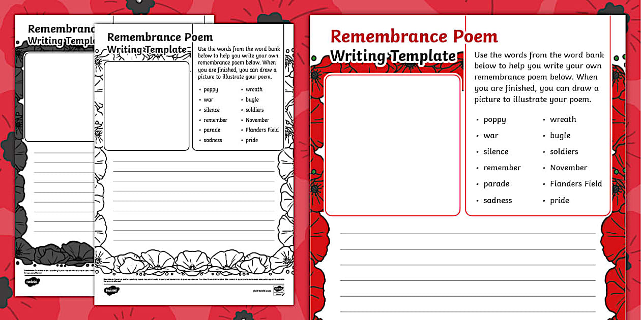 KS1 Remembrance Day Poem Writing Template - Twinkl