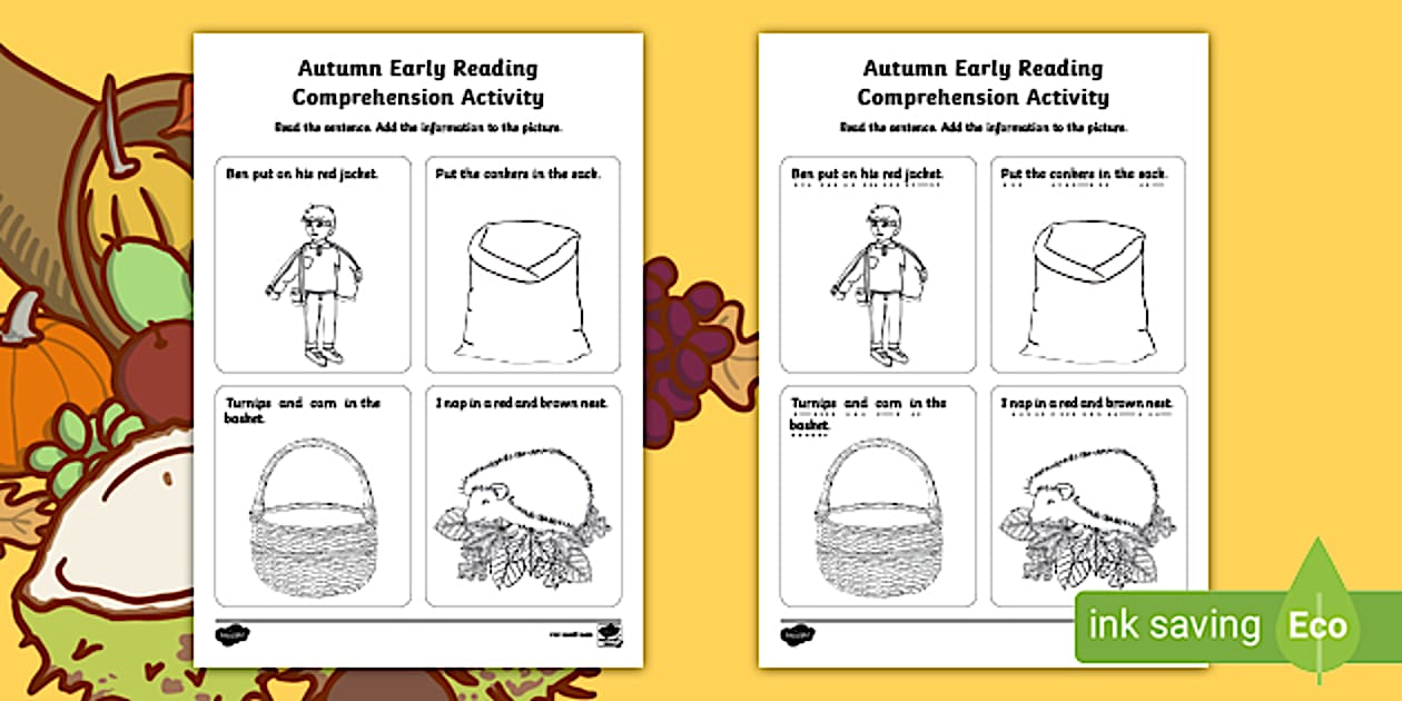 Autumn-Themed Phase 4 Kindergarten Reading Comprehension Activity