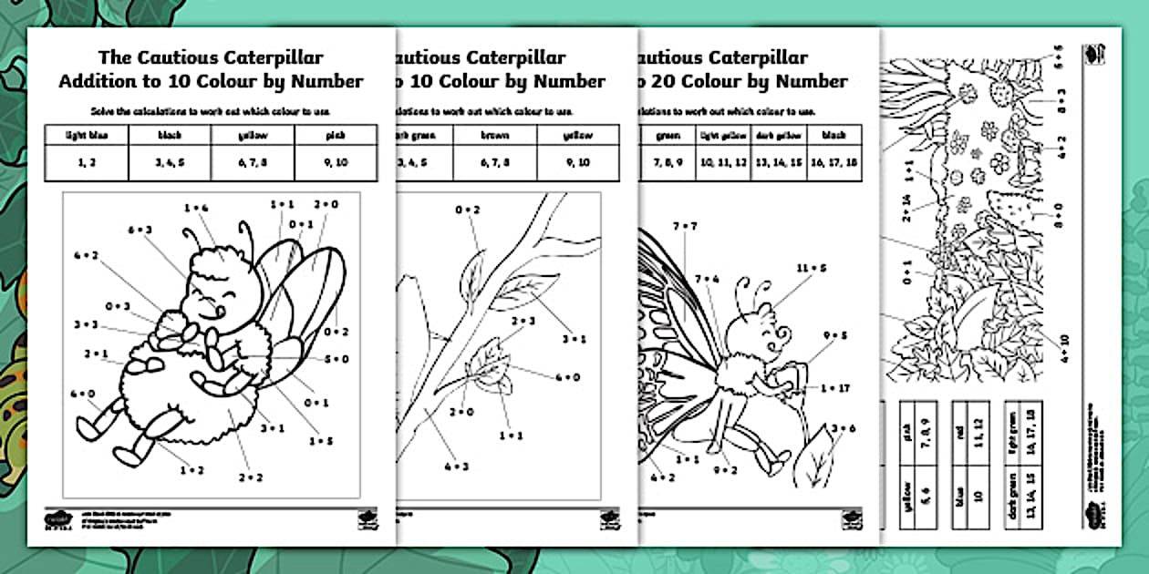 The Cautious Caterpillar Addition Colour by Number - Twinkl