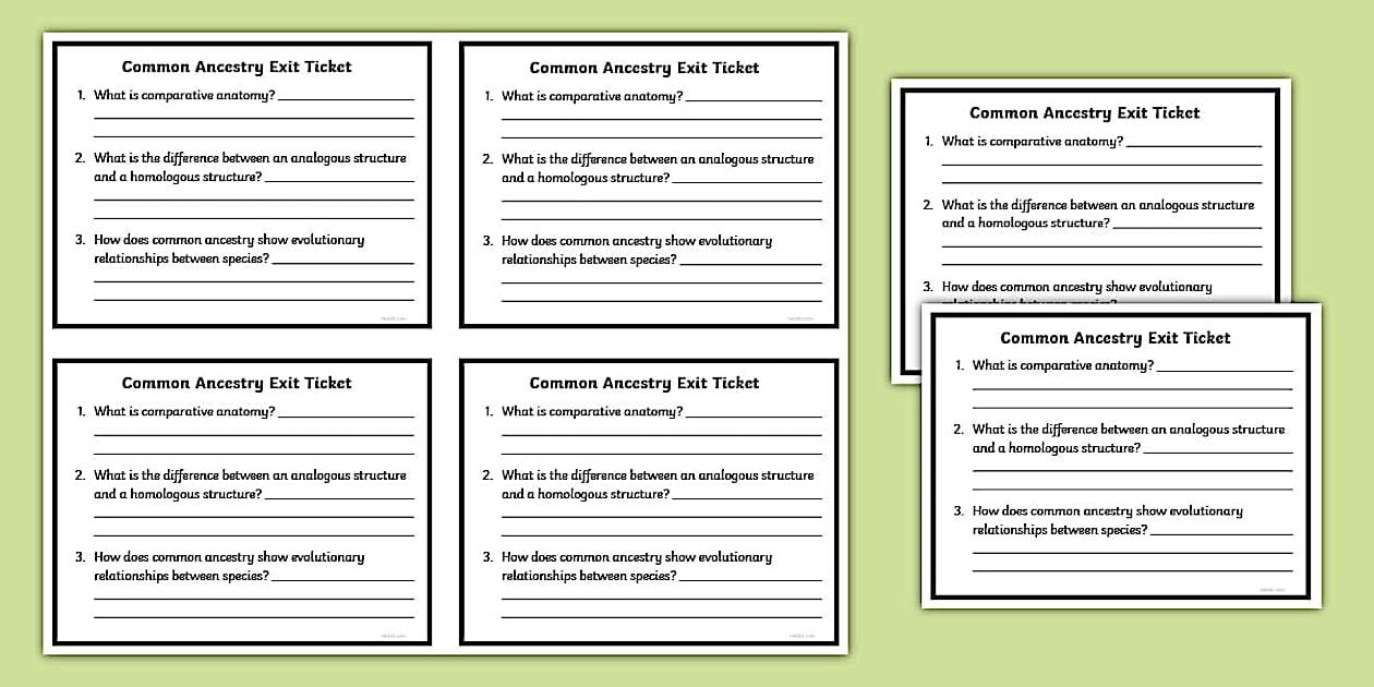 Eighth Grade Common Ancestry Exit Tickets