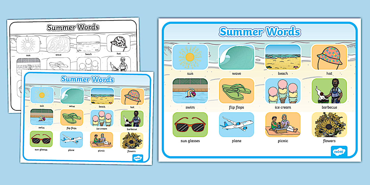 Summer Picture Word Mat (Teacher-Made) - Twinkl
