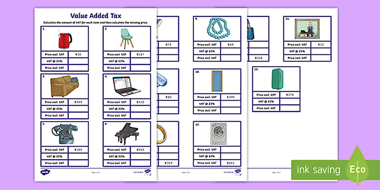 Editable Calculating VAT and Prices Worksheet 1 - Twinkl