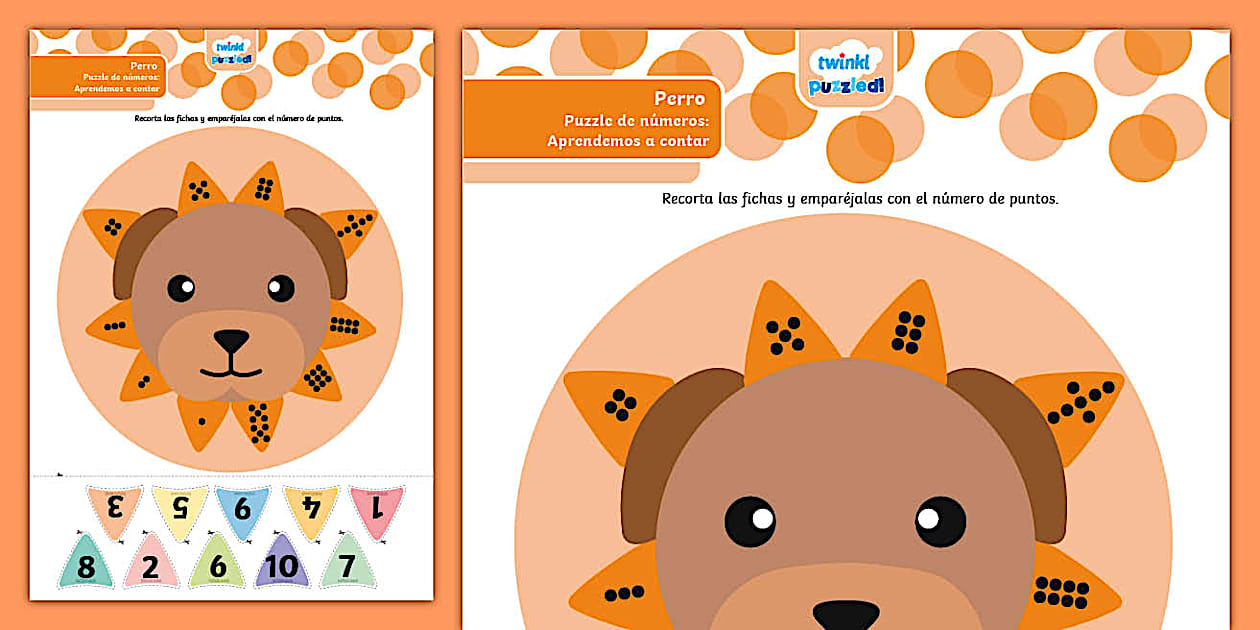 Puzzle de números: Perro - Aprendemos a contar - Twinkl