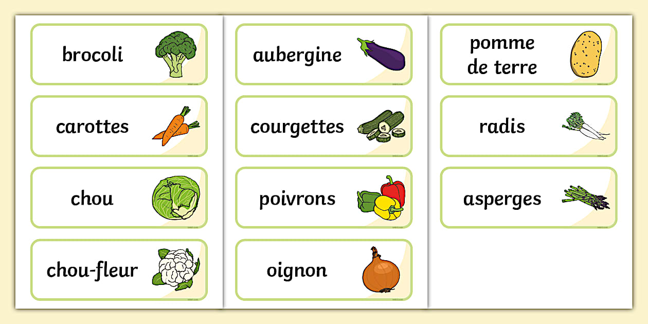 Étiquettes : Les légumes (teacher made) - Twinkl